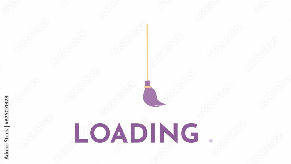 Witch broomstick sweeping floor 2D loading animation. Halloween besom ...