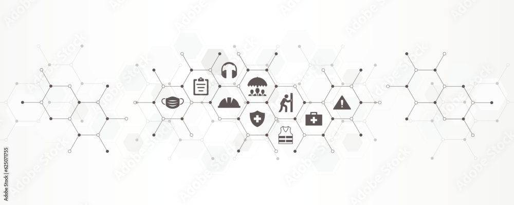 Health and safety banner with the website icons and symbol of ...