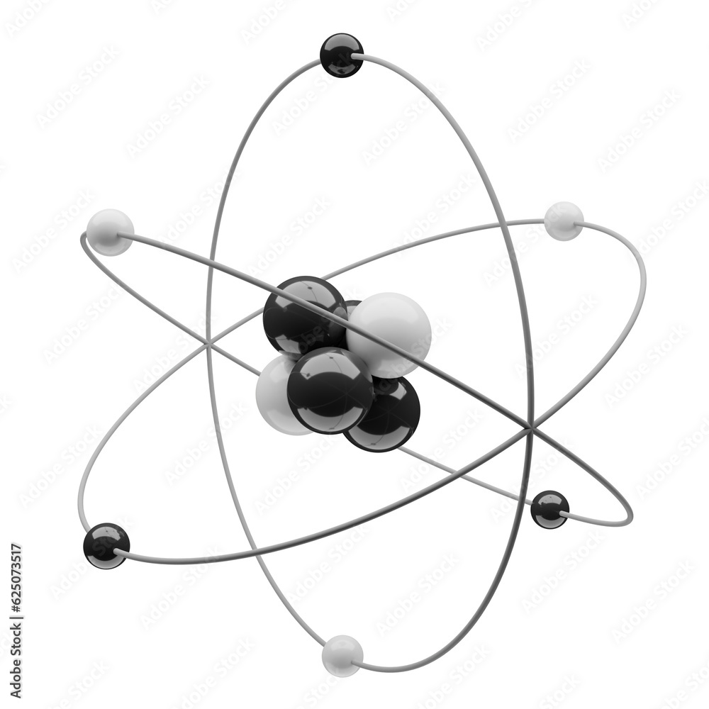 Scientific 3D model of an atom with nucleus, electrons, protons and ...