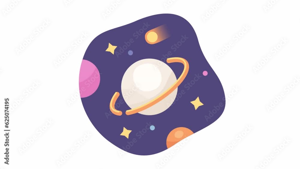 Galaxy space planets 2D animation. Universe saturn planet with ring 4K ...