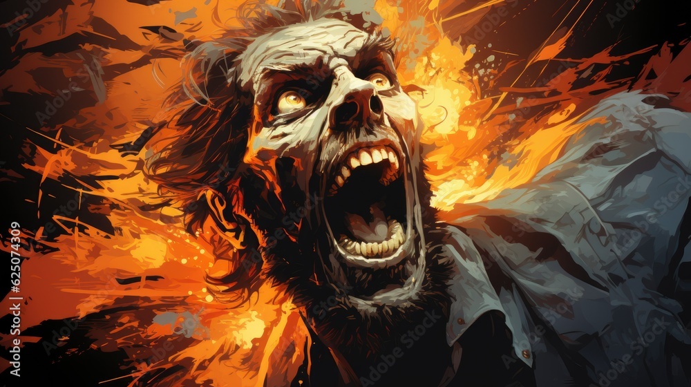 Mad crazy rotting undead zombie male filled with unstoppable explosive ...