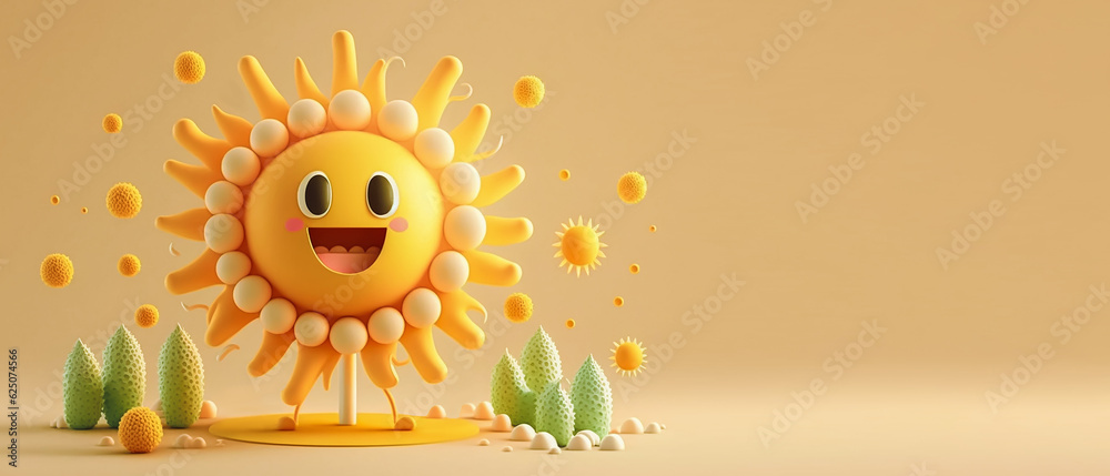 cartoon cute sunny character with a yellow background Stock ...
