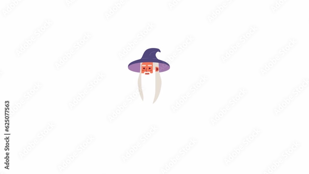 Merlin wizard face 2D avatar icon animation. Magician. Fantasy sorcerer ...