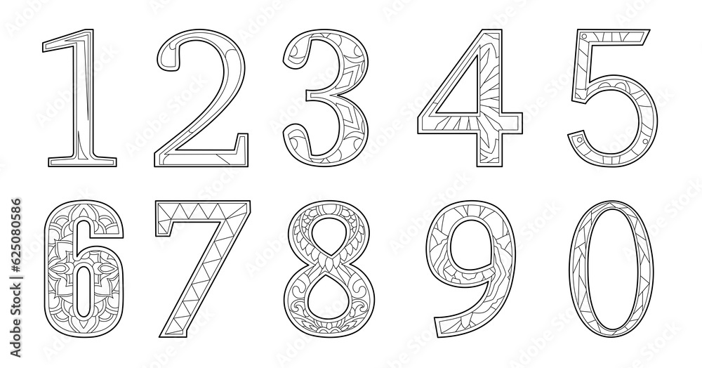 Magical Numbers Outline, Numbers Line Drawing Illustration, Stylish ...