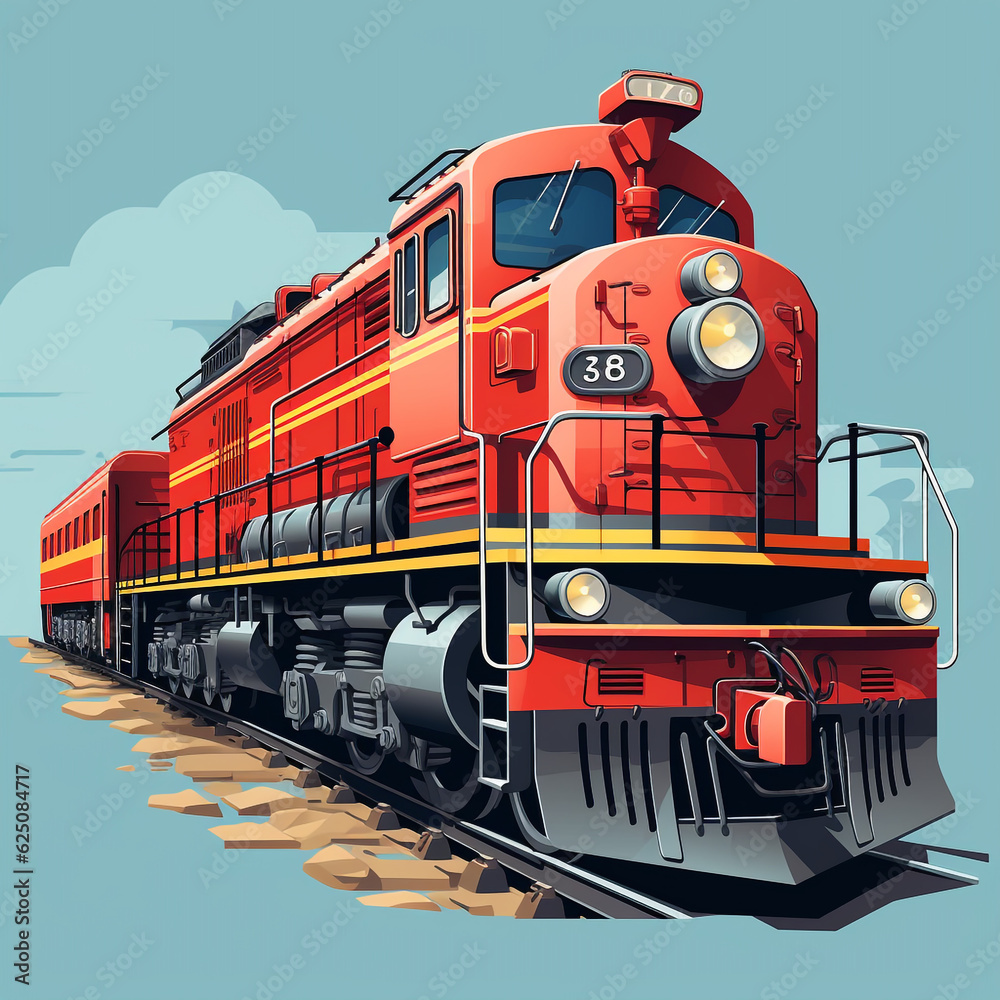 2d perspective illustration of an old locomotive moving towards its ...