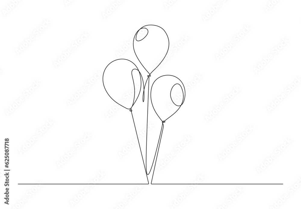 Continuous line drawing of birthday celebration balloon. Single one ...