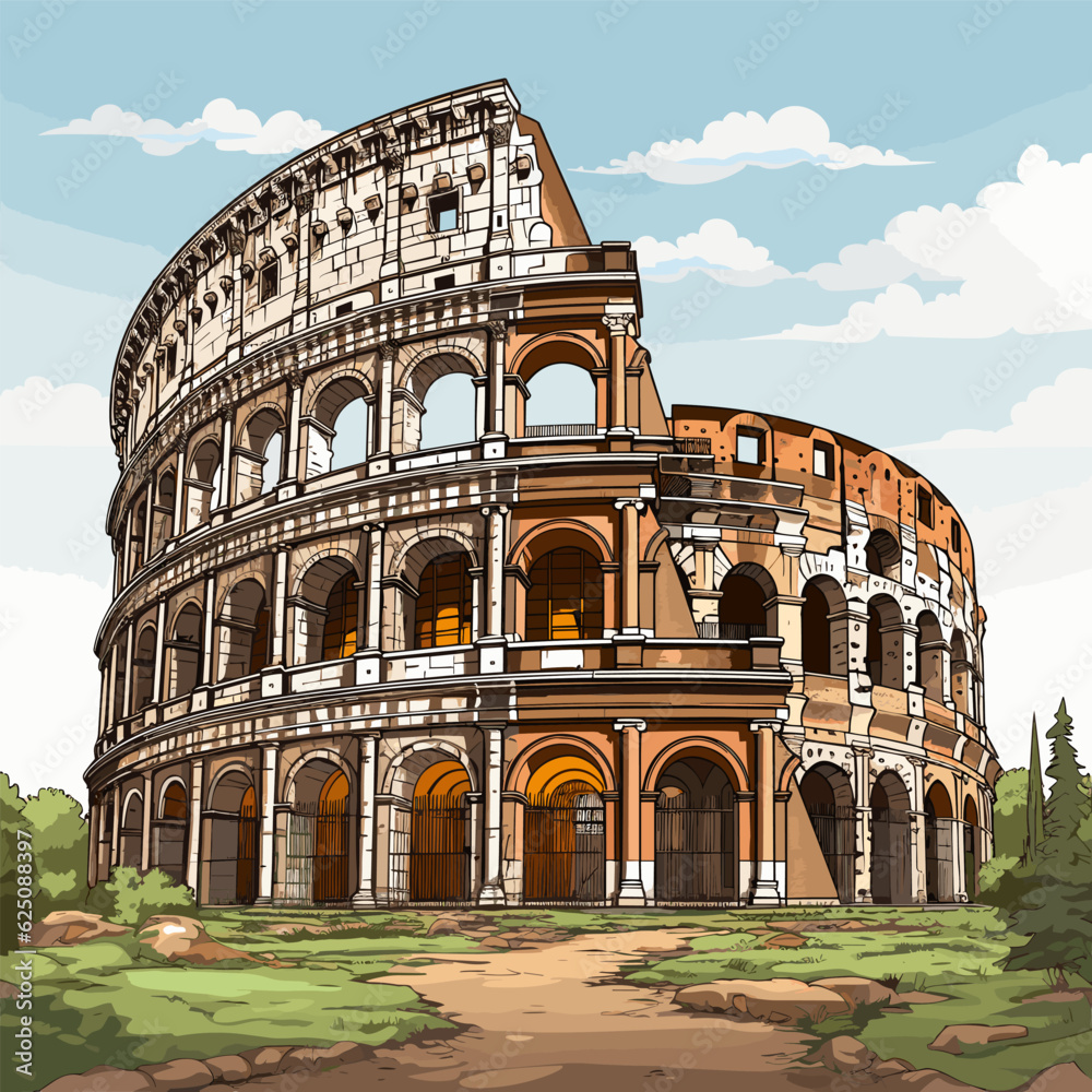 Colosseum hand-drawn comic illustration. Colosseum. Vector doodle style ...