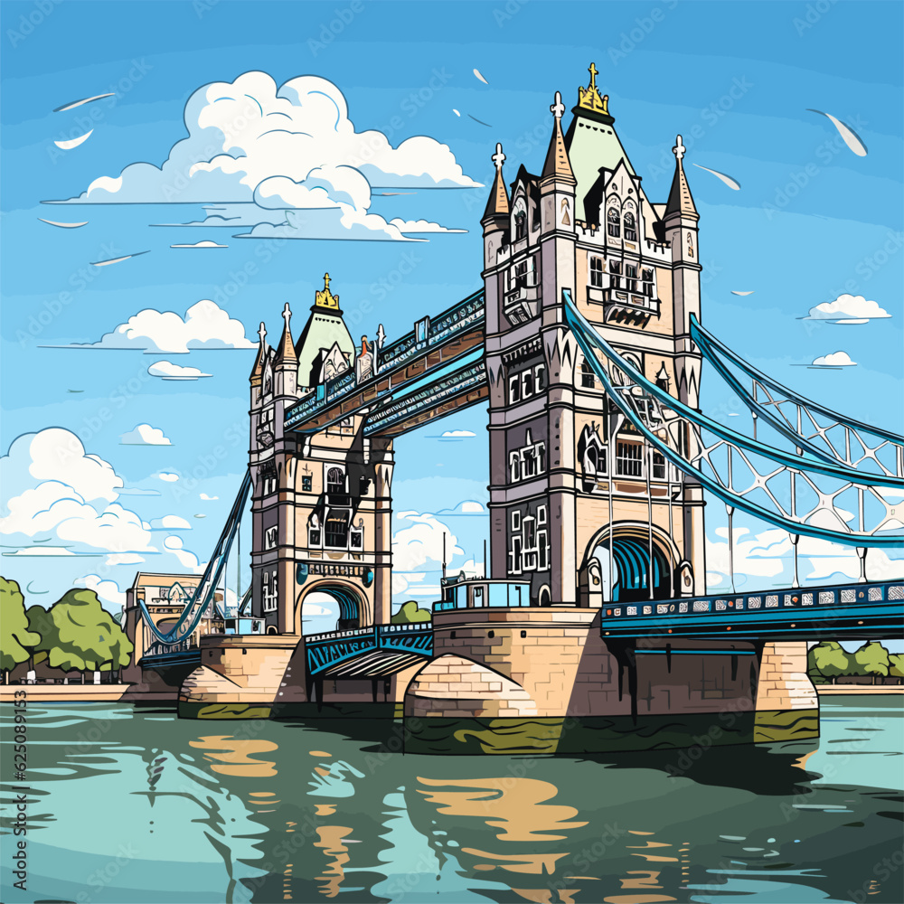 Tower Bridge hand-drawn comic illustration. Tower Bridge. Vector doodle ...