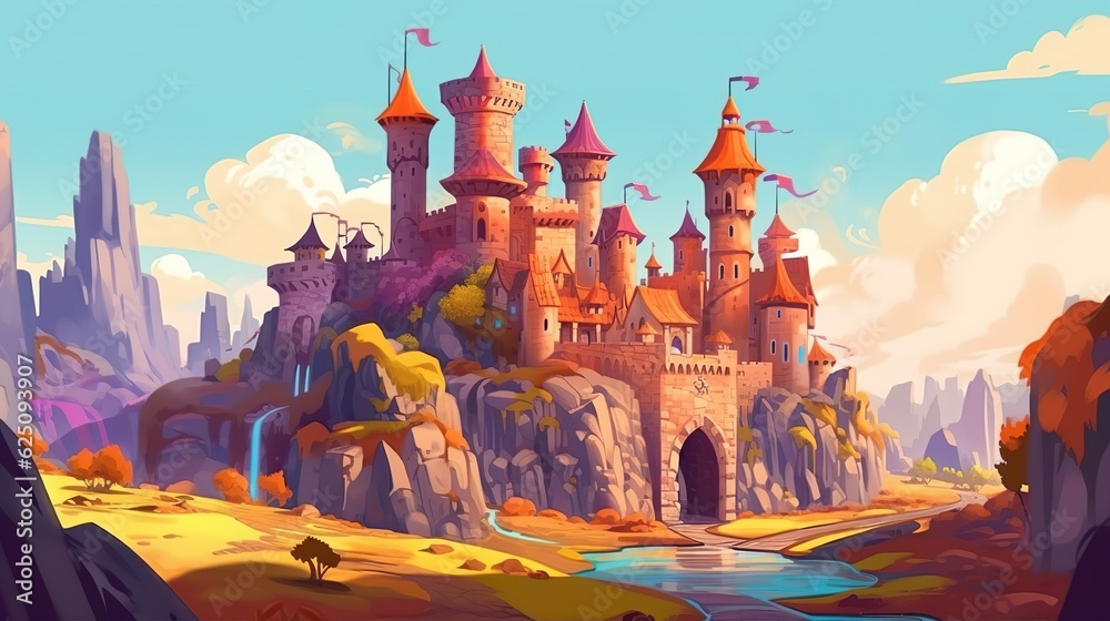 Abstract background medieval knights and castles. The grandeur of the ...