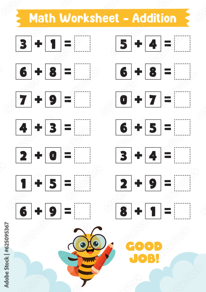 Math Worksheet Design For Kids Stock Vector | Adobe Stock