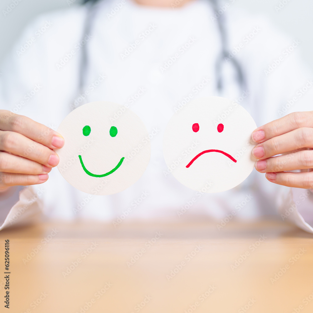 Doctor show Happy smile and Unhappy Sad face paper, Mental health ...