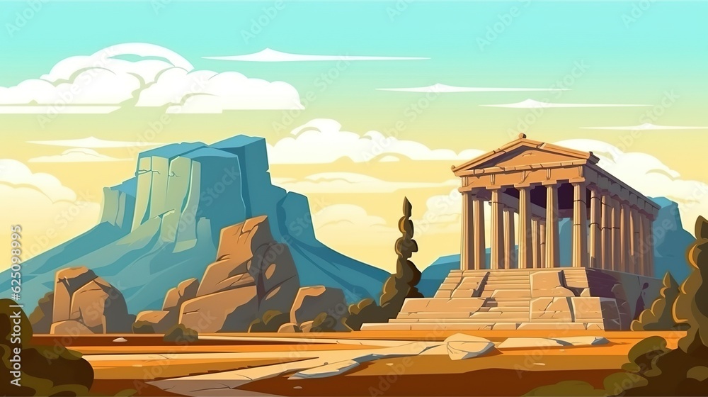 Abstract background Greek temples. Banner that combines elements of ...
