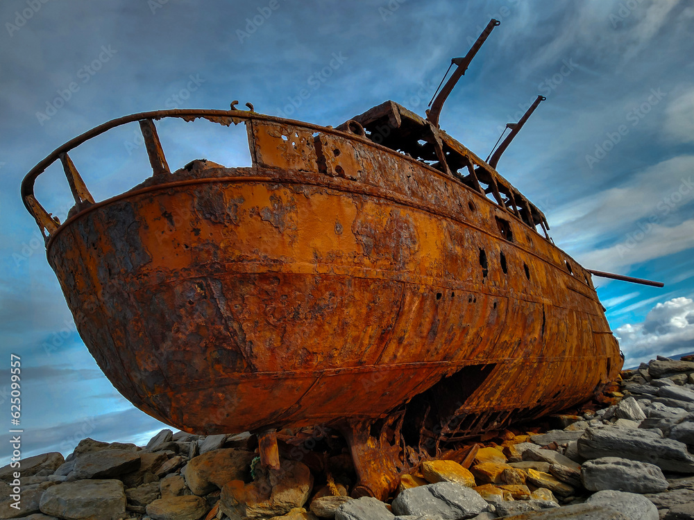 Rusted Plassey shipwreck on Inis Oirr, Aran Islands, Ireland, near the ...