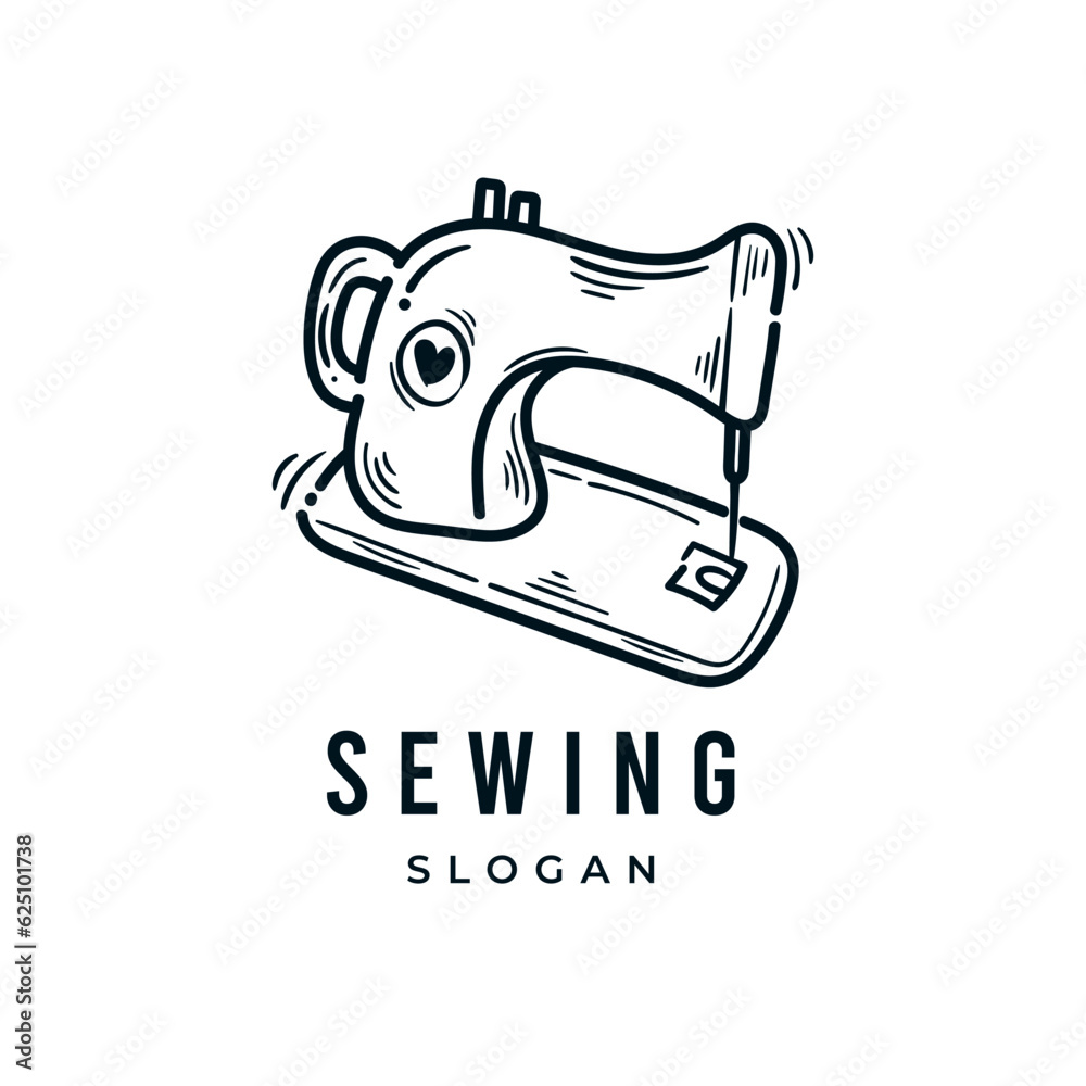 Old vintage sewing machine logo icon hand drawn sketch vector ...