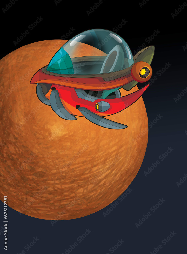 Cartoon funny colorful scene of cosmos galactic alien ufo space craft ...