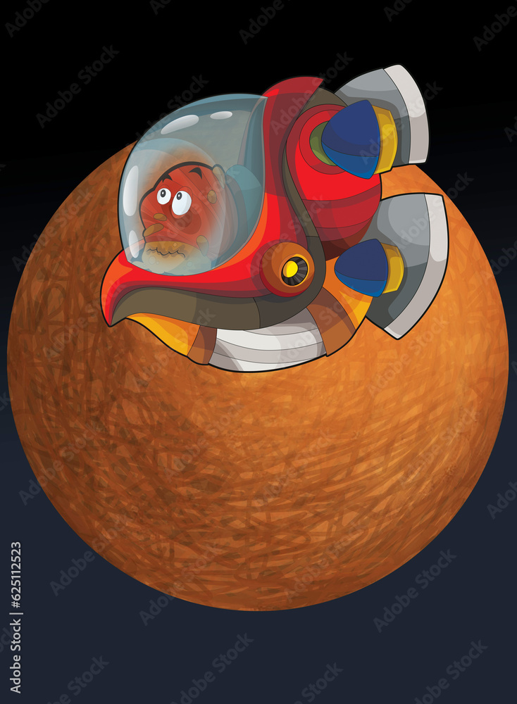 Cartoon funny colorful scene of cosmos galactic alien ufo space craft ...