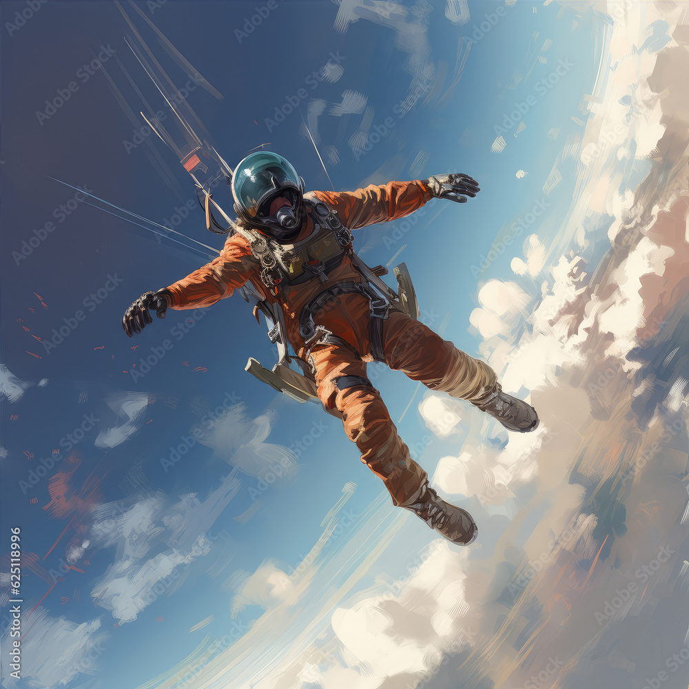 Skydiver free fall parachute man. Skydiving free fall man. Space games ...