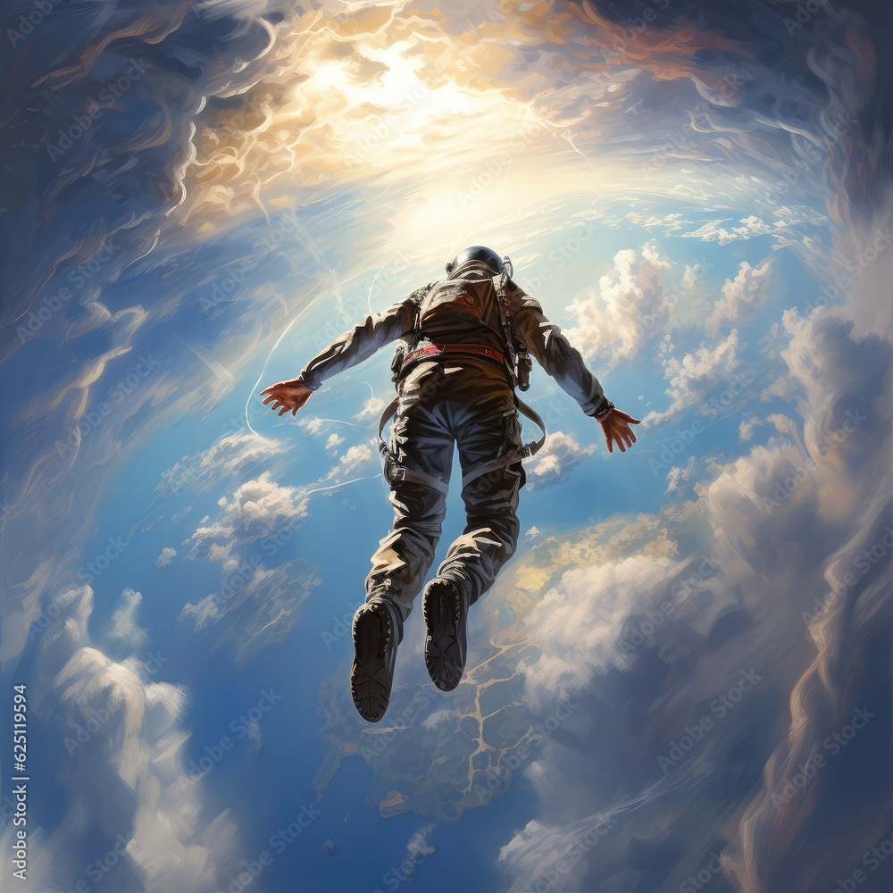 Skydiver free fall parachute man. Skydiving free fall man. Space games ...