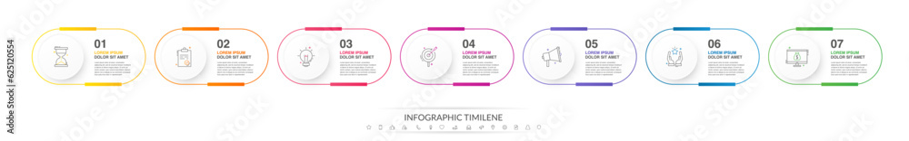 Line vector minimal infographic with 7 circles. Modern timeline ...