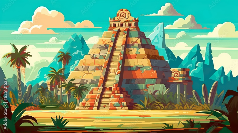 Abstract background Aztecs. Illustration that tells the story of the ...