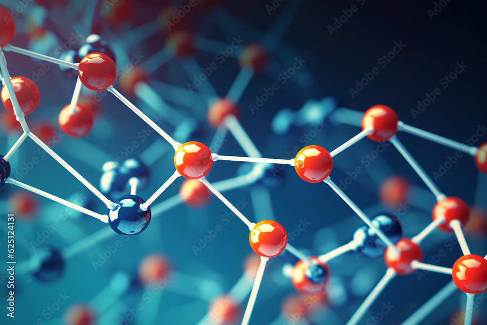 An illustration of a network of molecules, forming a chain-like ...