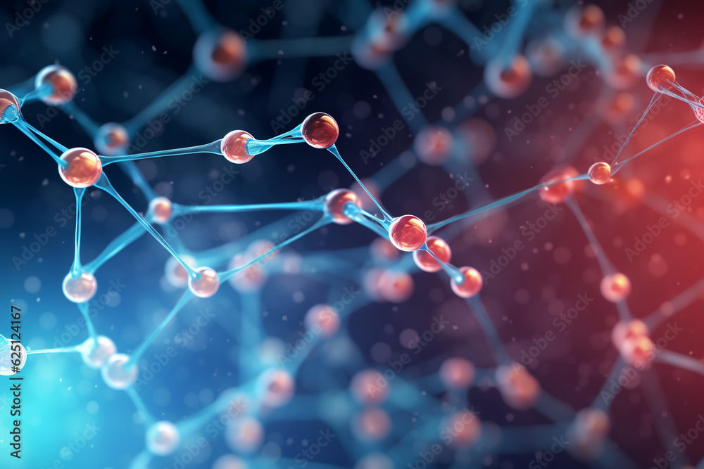 An illustration of a network of molecules, forming a chain-like ...