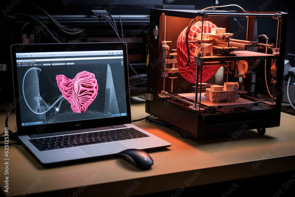 A picture of a 3D printer crafting a detailed model of a human organ ...