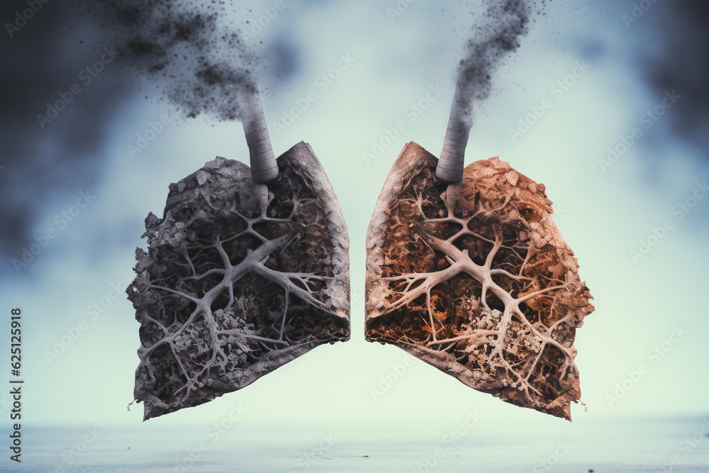 An image of a healthy pair of lungs contrasted with blackened and ...
