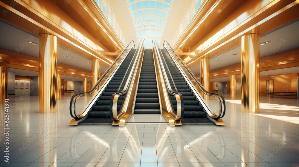 Interior escalator in business architecture, Escalator transport system ...
