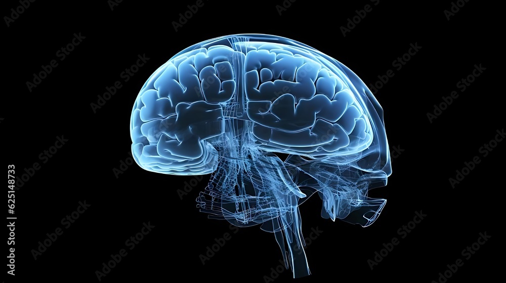 Brain anatomy x-ray with black background. 8k resolution Stock ...