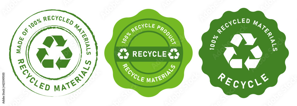 Recycle emblem round tag 100 percent made from recycle materials green ...
