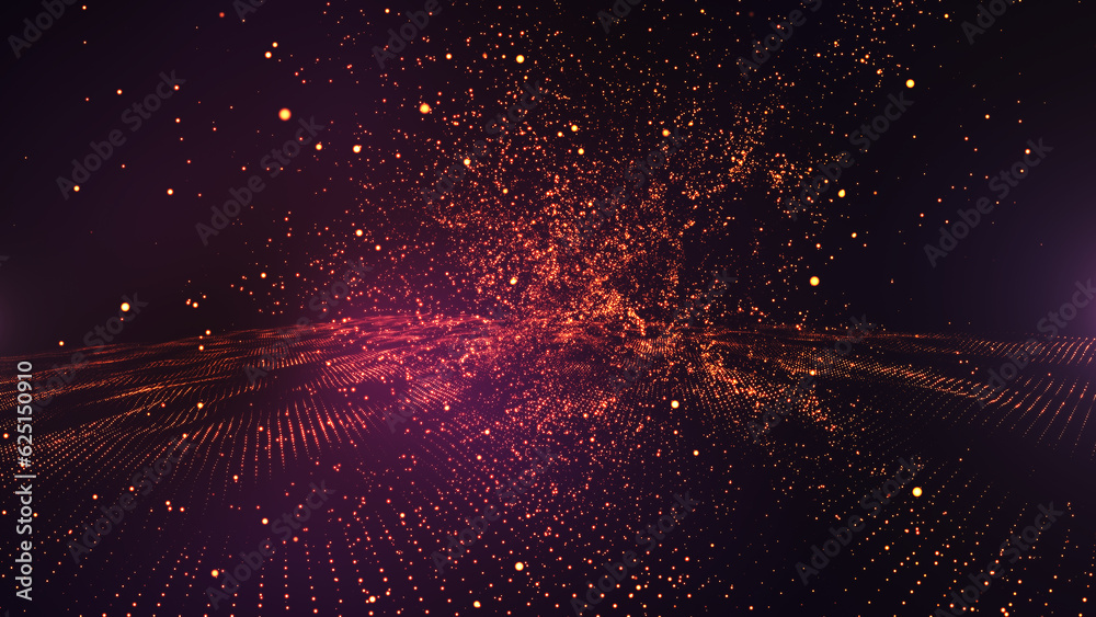 Beautiful golden and purple galaxy particles wave with light abstract ...