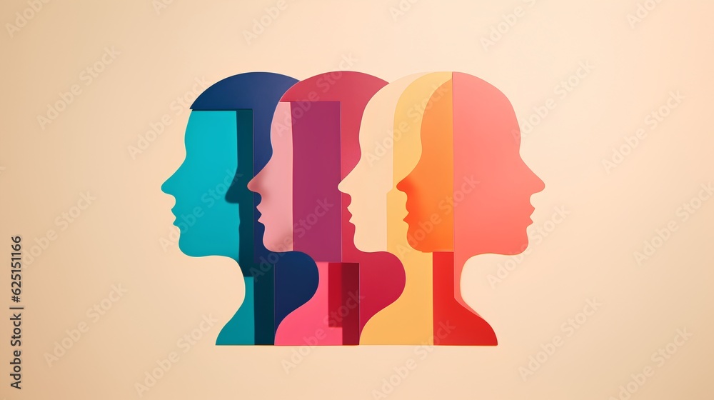 Diversity concept, colorful layers of person's head silhouette. The ...