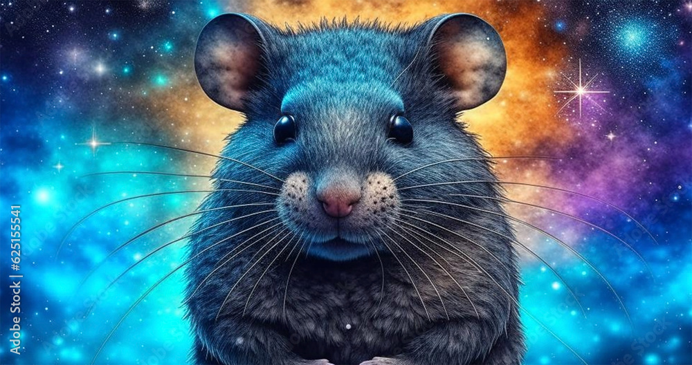 A Rat in galaxy universe on space glowing background.Animals in the ...