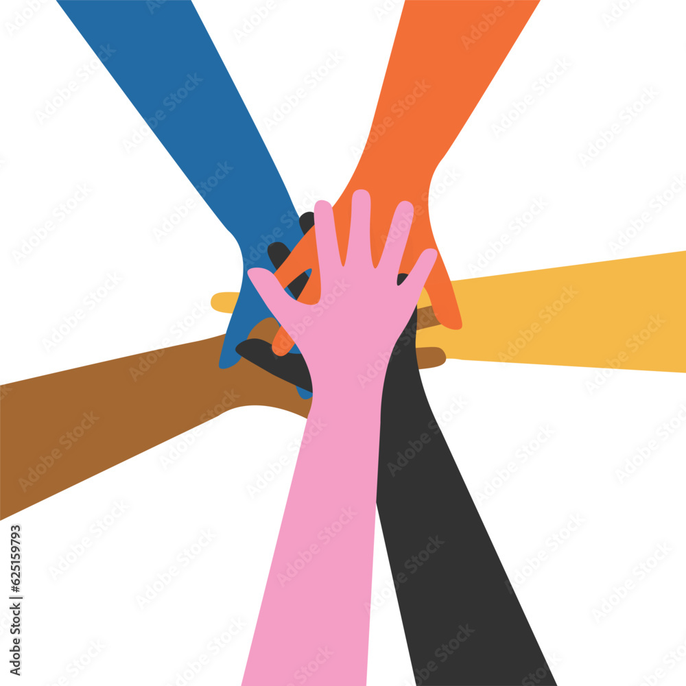 Different colors of hands shaking hands. Vector background illustration ...