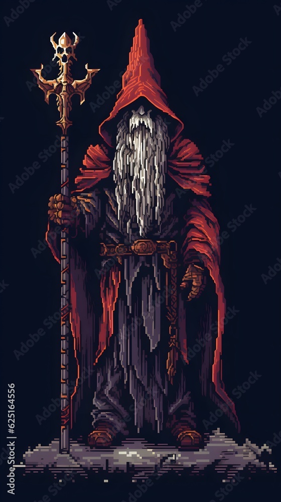 Pixel art wizard character for RPG game, character in retro style for 8 ...