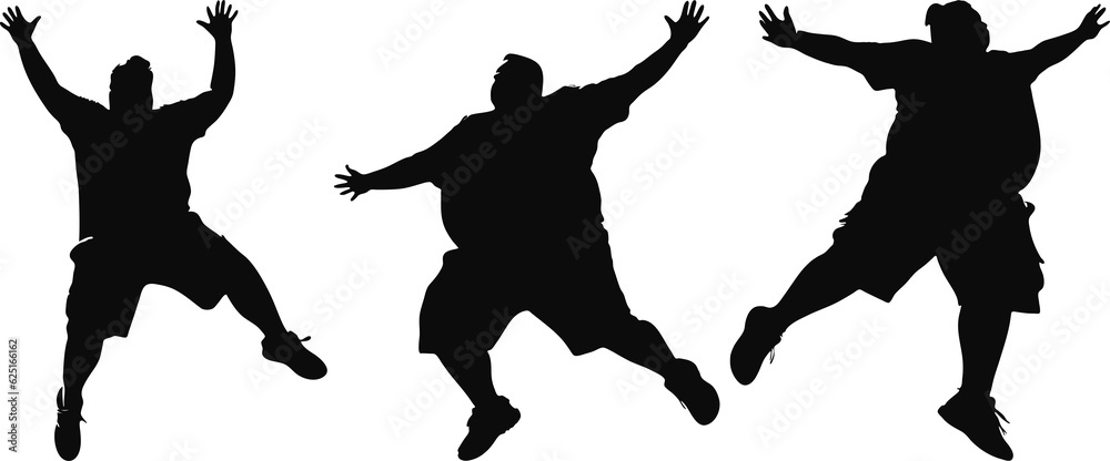 fat man jumping various poses silhouettes Stock Illustration | Adobe Stock
