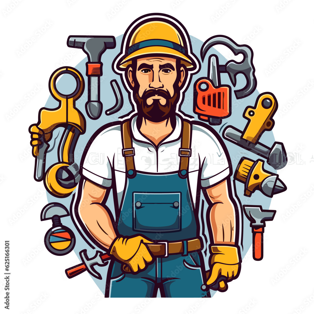 Construction worker with construction tools for repair and maintenance ...
