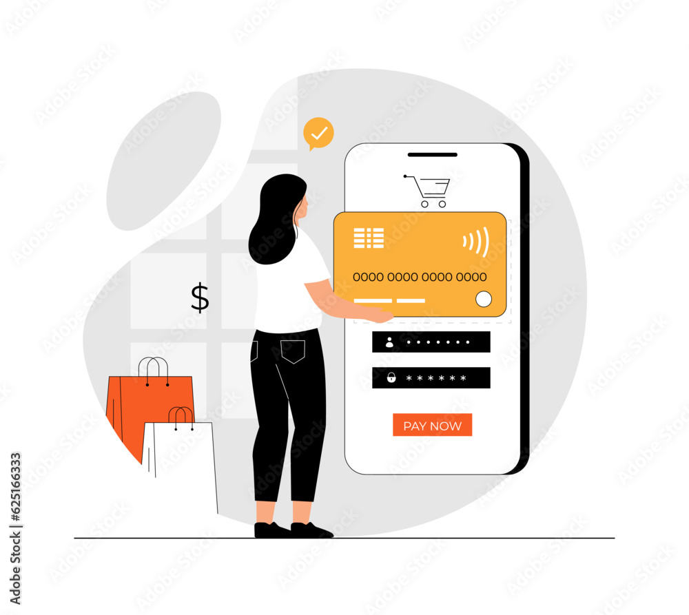 Wireless transaction concept. Woman makes purchases using NFC phone ...