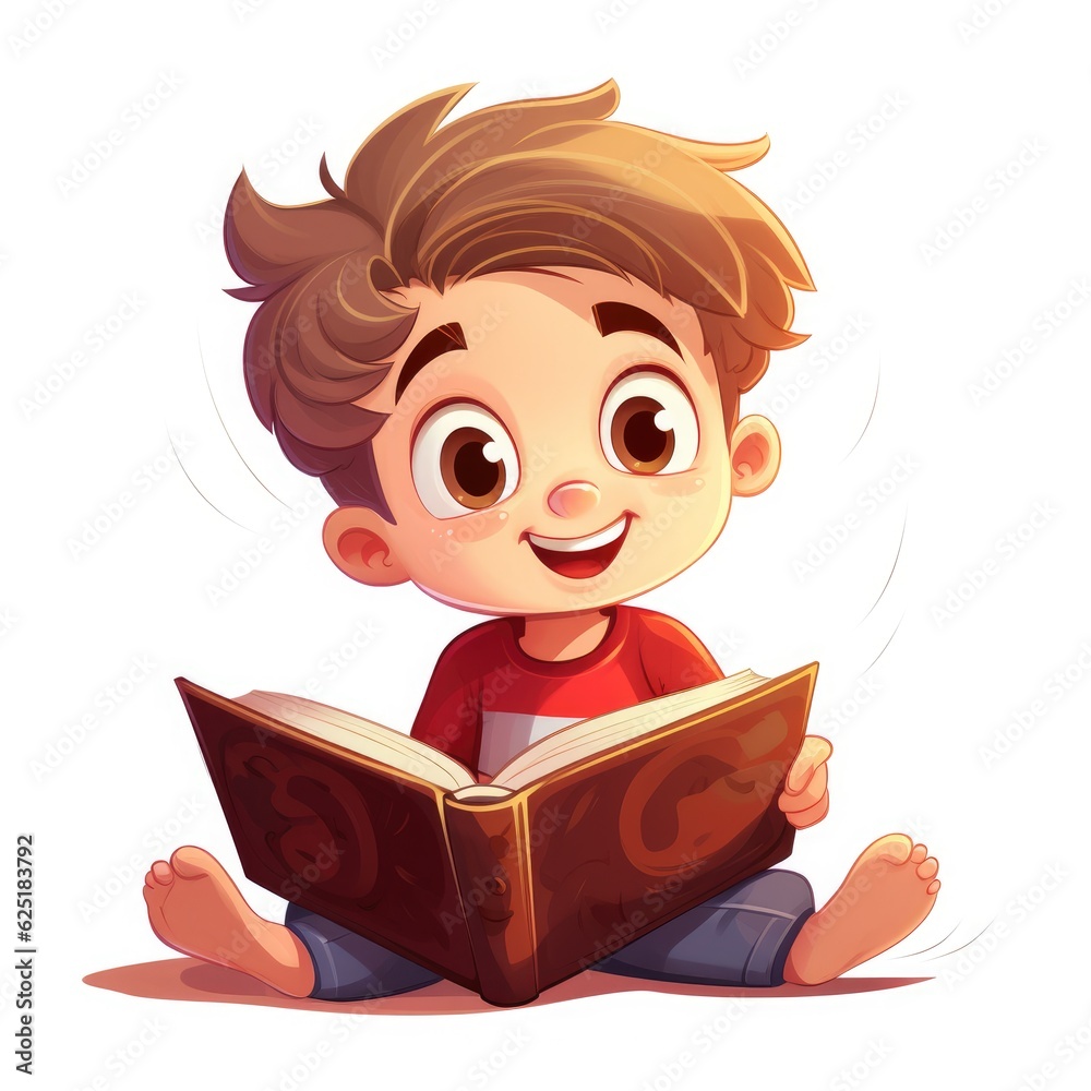 Cartoon little boy reading a book, AI generated Image Stock ...