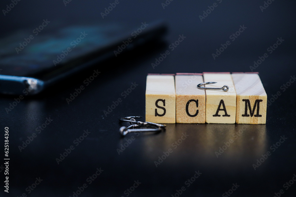 Digital scam concept written on cubes. design for phishing or fraud ...