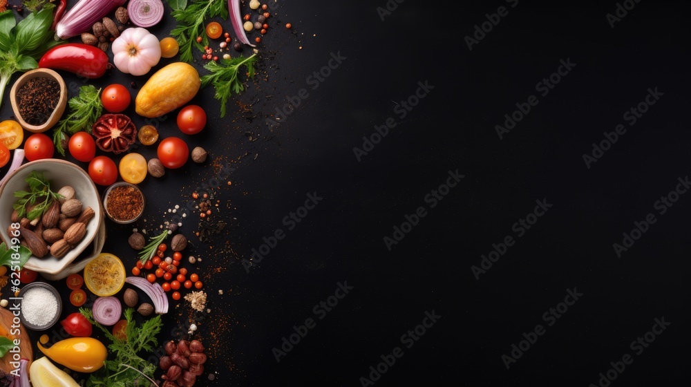 Foods in black background template, AI generated Image Stock ...