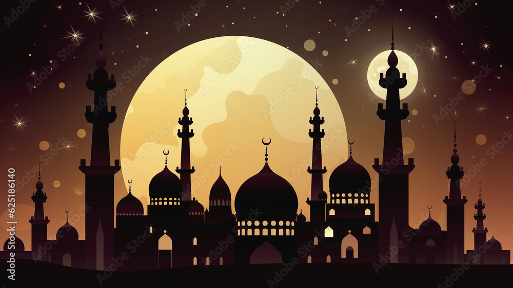 Islamic background with arabic pattern, mosque silhouette against the ...
