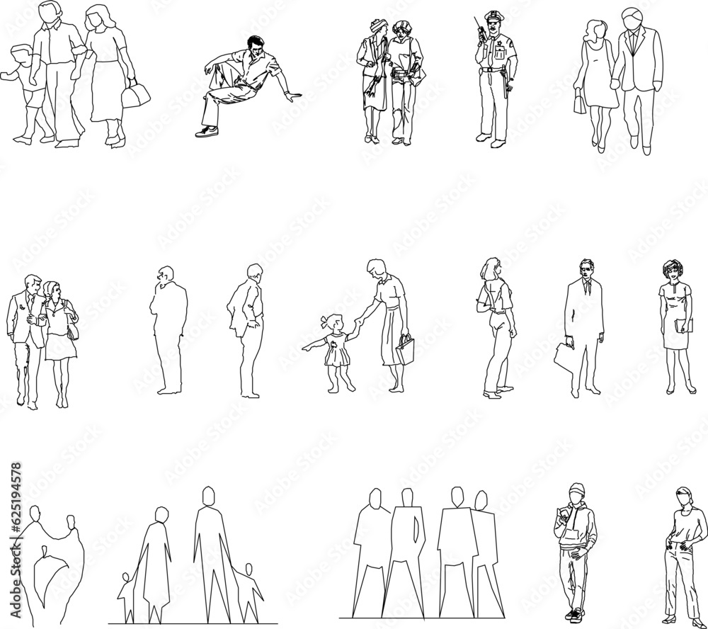 Sketch vector illustration of a collection of character designs of ...