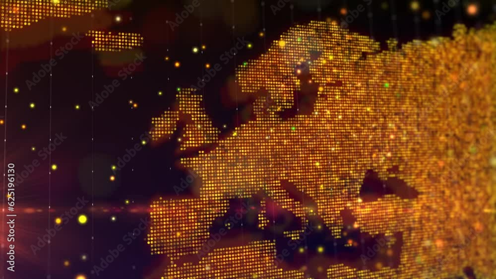 Digital map of Europe in the form of a bright glowing particle ...