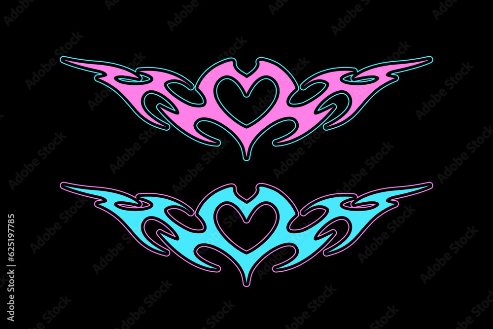 Perfect Neo tribal heart tattoo art in Y2k style. Aesthetic 2000s ...