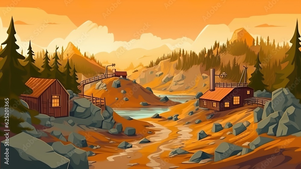 Abstract background gold rush and mines. Illustration depicting the ...