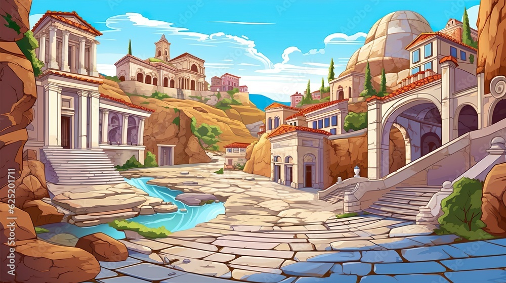 Abstract background Roman architecture. An intricately detailed ...