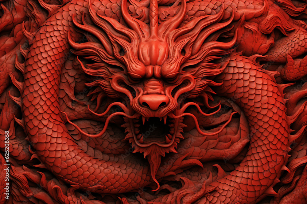 Chinese dragon top view red color. generative ai Stock Illustration ...