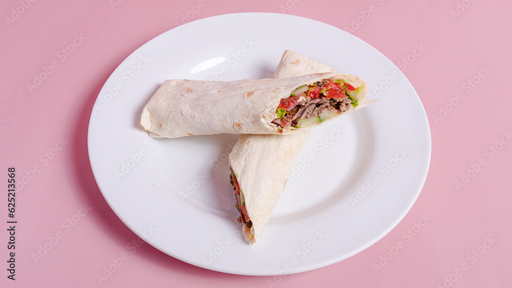 Beef durum kebab top view isolated Stock Photo | Adobe Stock